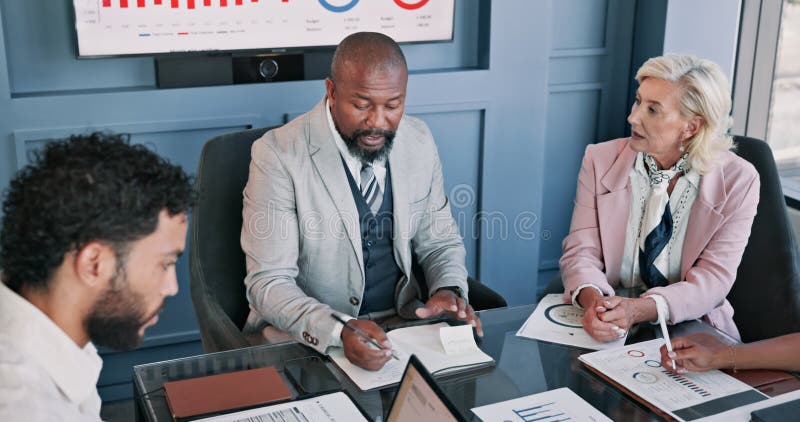 Businessman, Meeting and Analytics with Documents for Corporate ...