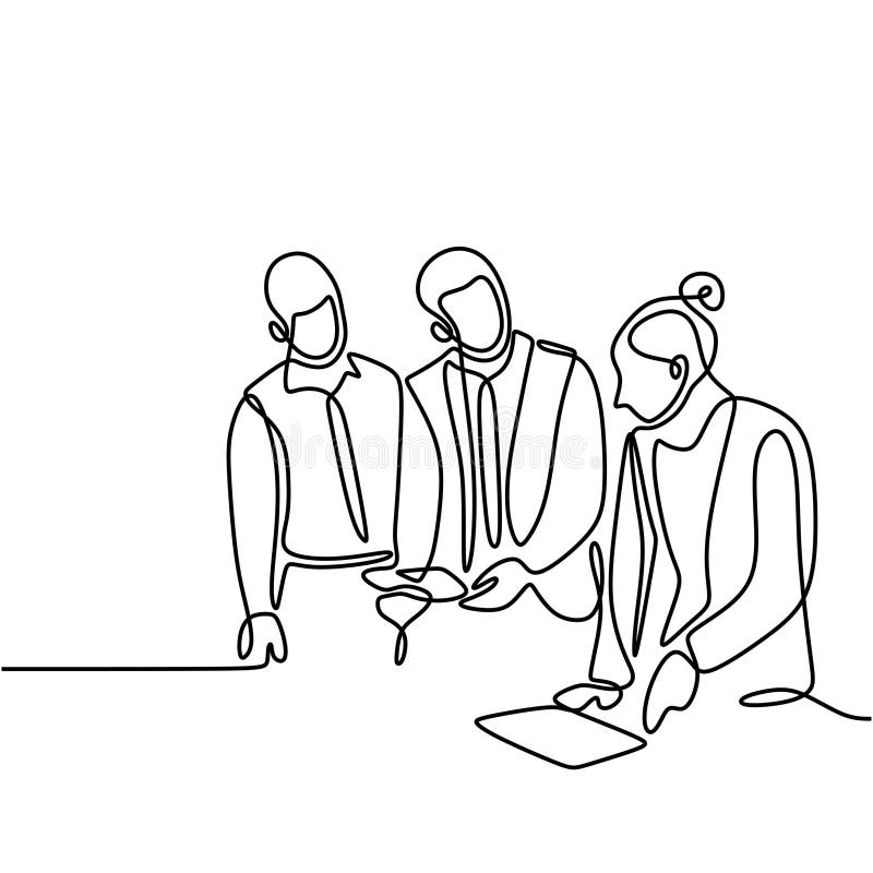Businessman Meeting in One Line Vector. Continuous Line Drawing of ...