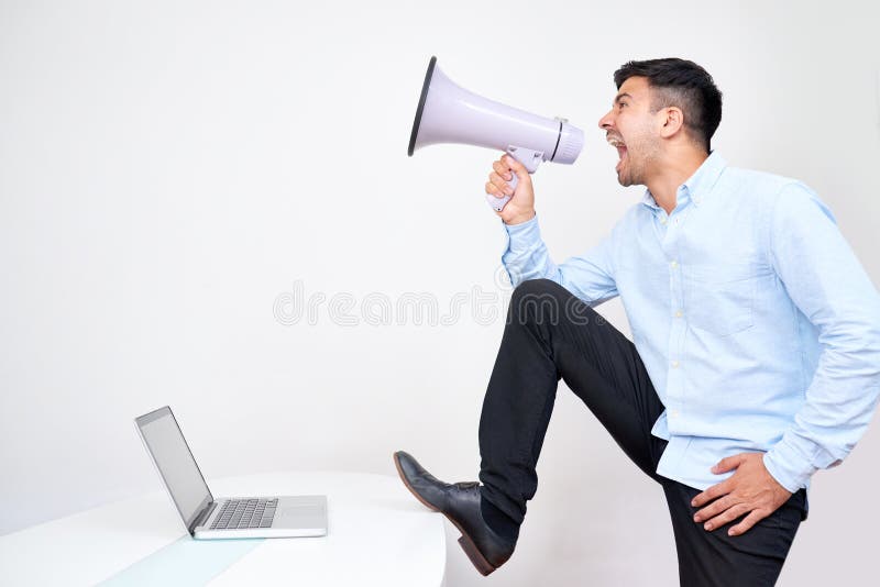 Businessman with megaphone stock image. Image of caucasian - 138720227