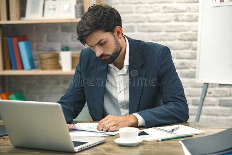 Business Man Middle Aged Working in the Office Stock Image - Image of ...