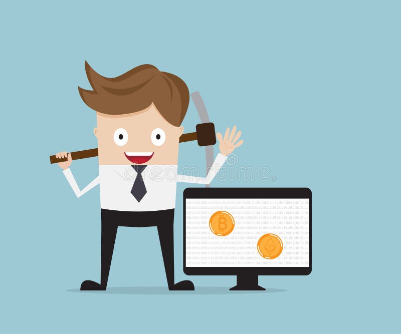 Businessman Mining for Bitcoin, Cryptocurrency Concept Stock Vector ...