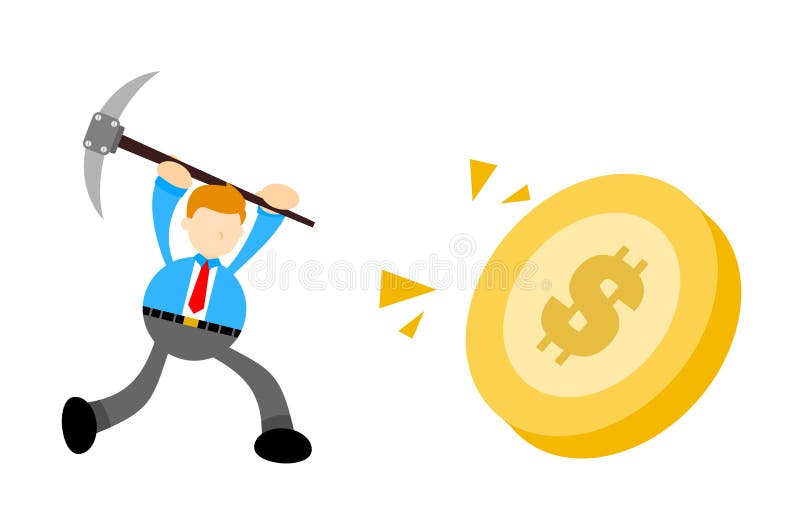 Businessman Mining Dollar Money Cartoon Doodle Flat Design Vector ...