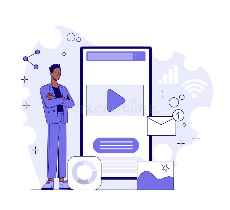 Businessman with Mobile Interface Screen. Vector Illustration Stock ...