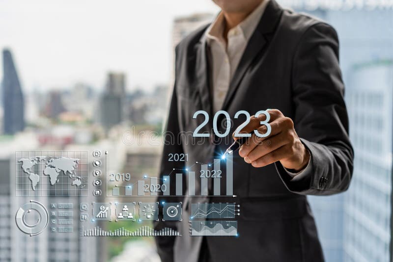 Businessman with a Modern Visual Screen Global Network Connection 2023 ...