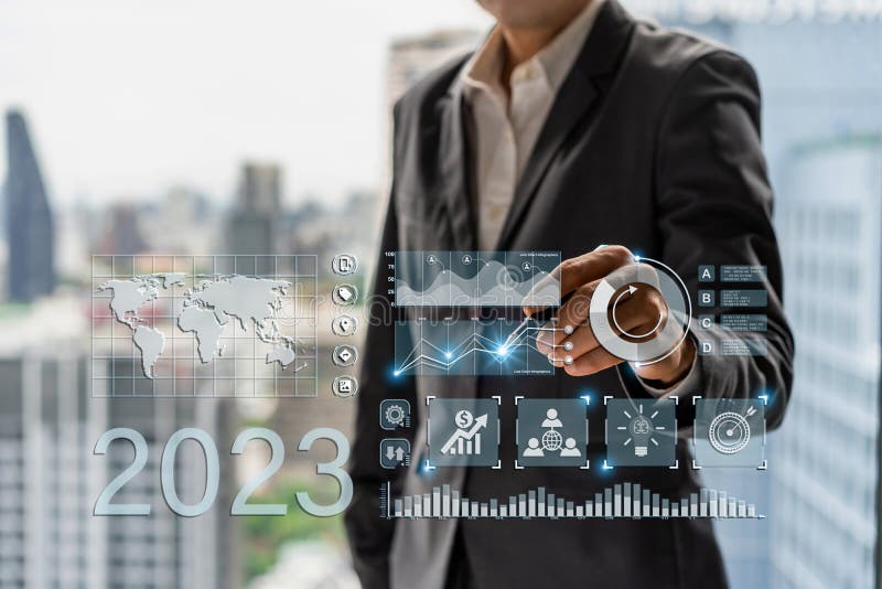 Businessman with a Modern Visual Screen Global Network Connection Graph ...