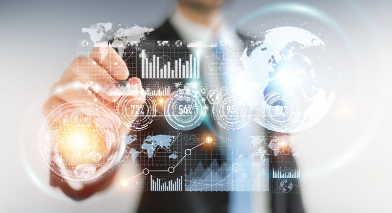 Businessman Moving Digital Datas with a Tactile Pen 3D Rendering Stock ...