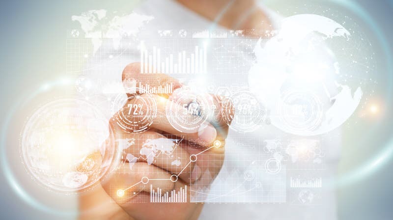 Businessman Moving Digital Datas with a Tactile Pen 3D Rendering Stock ...