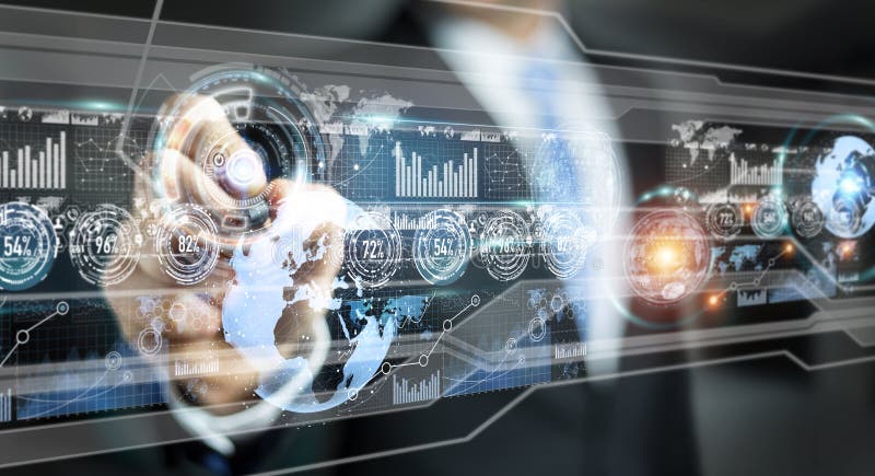 Businessman Moving Digital Datas with a Tactile Pen 3D Rendering Stock ...