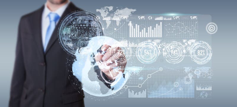 Businessman Moving Digital Datas with a Tactile Pen 3D Rendering Stock ...