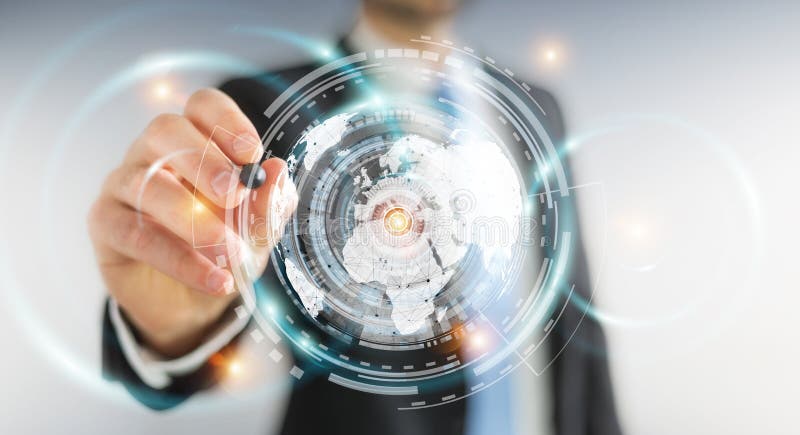 Businessman Moving Digital Datas with a Tactile Pen 3D Rendering Stock ...