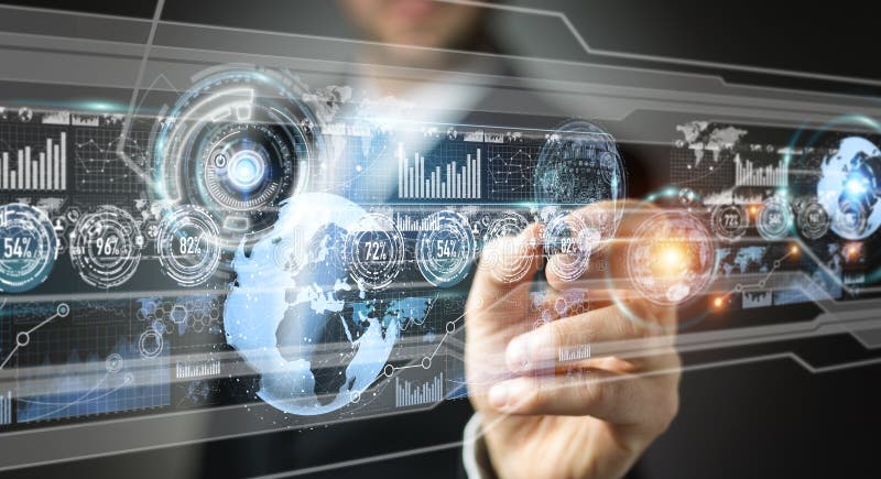 Businessman Moving Digital Datas with a Tactile Pen 3D Rendering Stock ...