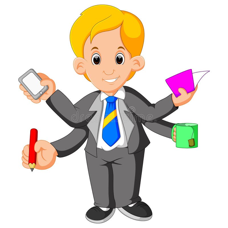 Young Man Multi Tasking Working on Laptop, Phone and Remote Stock Image ...