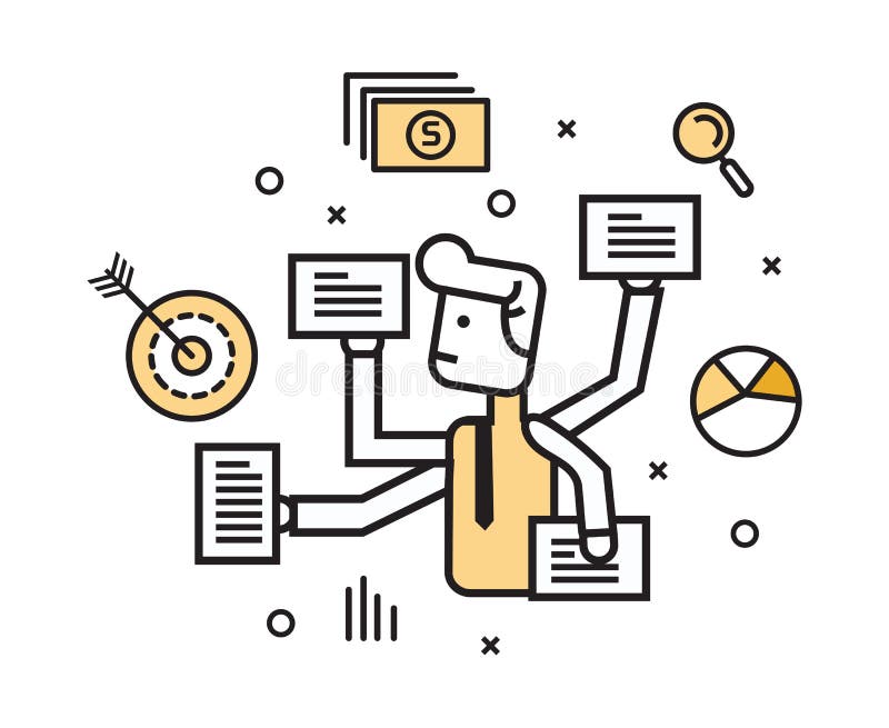 Businessman with Multi Tasking Work. Stock Vector - Illustration of ...