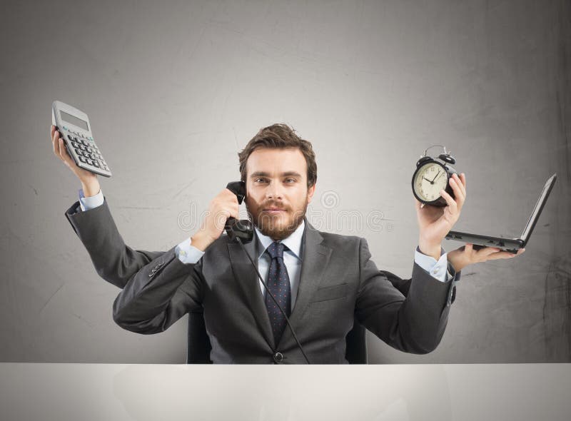 Multitasking businessman stock photo. Image of fast, email - 25591706