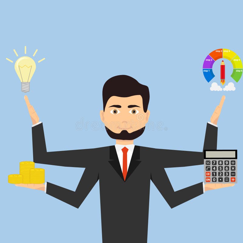 Businessman with Multitasking Lots of Arms Doing Various Office Tasks ...