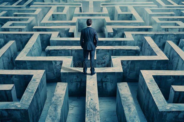 Businessman Navigating through Maze, Seeking Solutions and Depicting ...
