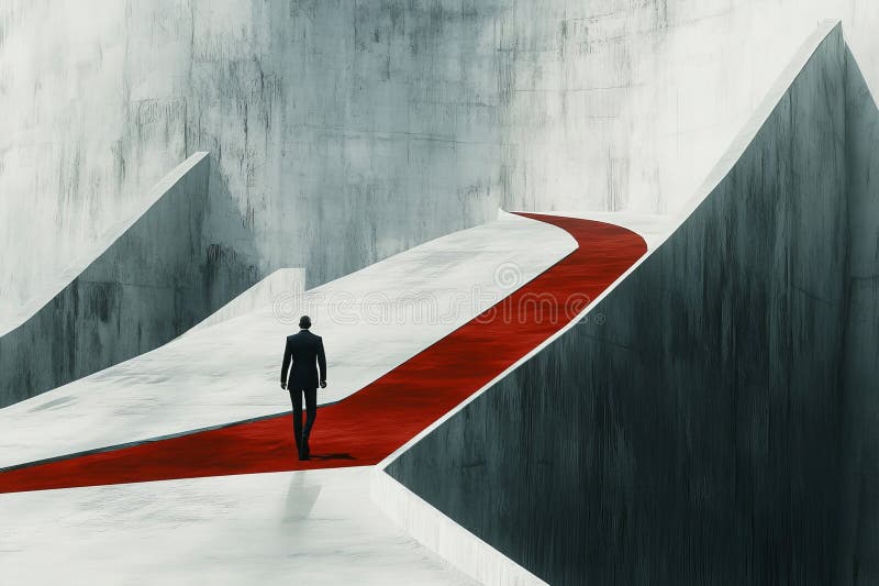 Businessman Navigating a Red Arrow Path through a Maze Symbolizing ...