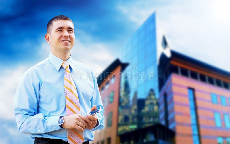 Successful Business Man Outdoors Next To Office Building Stock Image ...