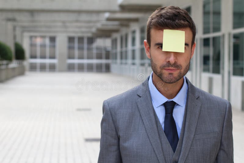 Businessman with a Note on His Forehead Stock Image - Image of notes ...
