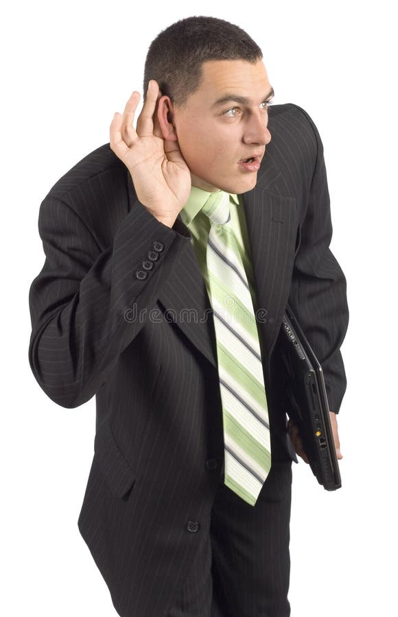 Businessman with Notebook - Eavesdropping Stock Photo - Image of ...