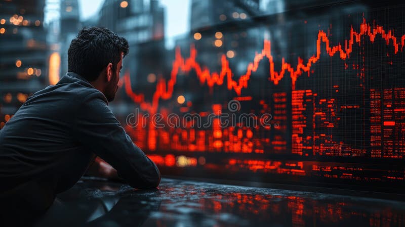 A Businessman Observes Falling Interest Rate Graph, Reflecting Concern ...
