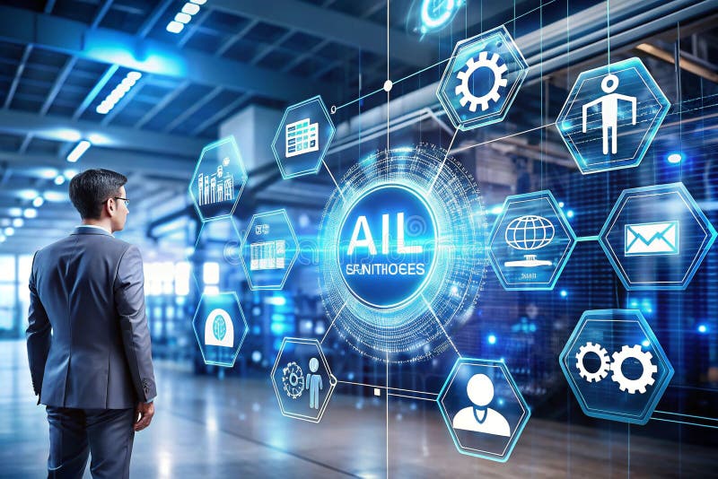 Businessman Observing AI and Digital Transformation Technologies Stock ...