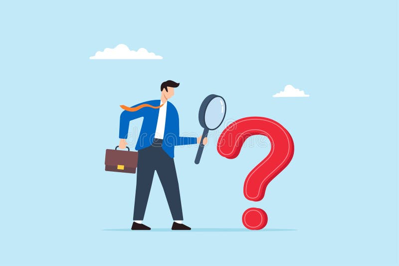 Businessman Observing Question Mark with Magnifying Glass Stock ...