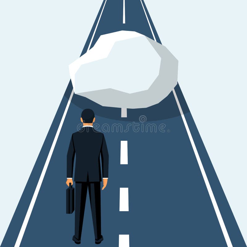 Obstacle Concept. Businessman Stands in Front of Closed Door with a ... Obstacle Concept. Businessman Stands in Front of Closed Door with a ...