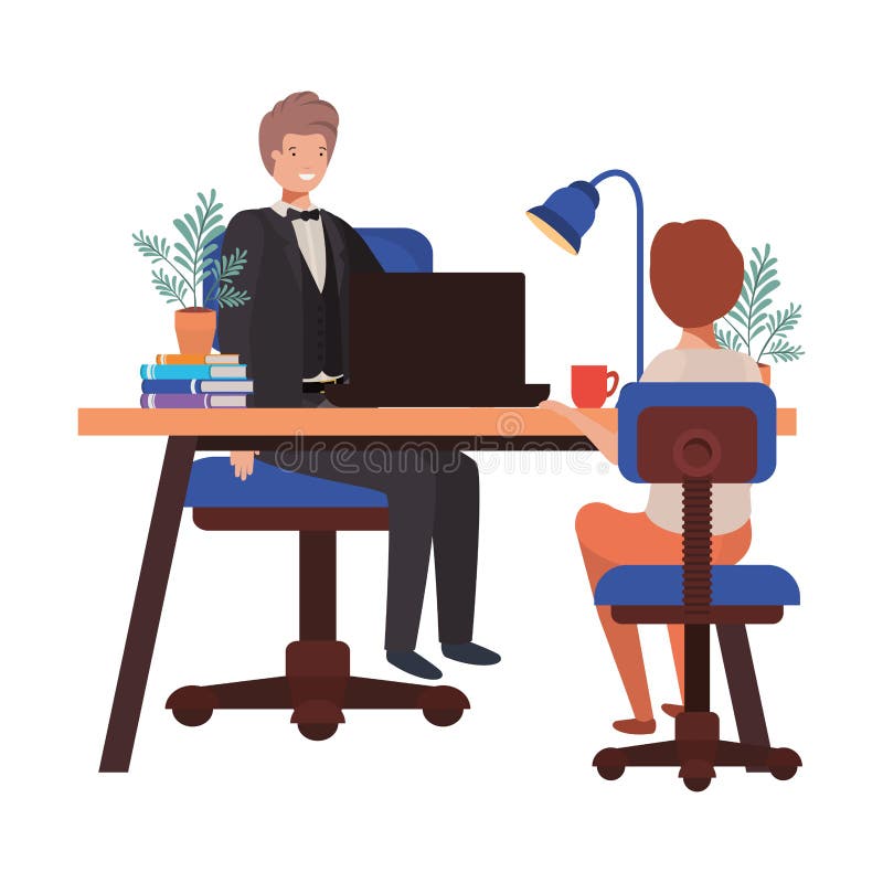 Businessman in the Office with Boy Avatar Character Stock Vector ...
