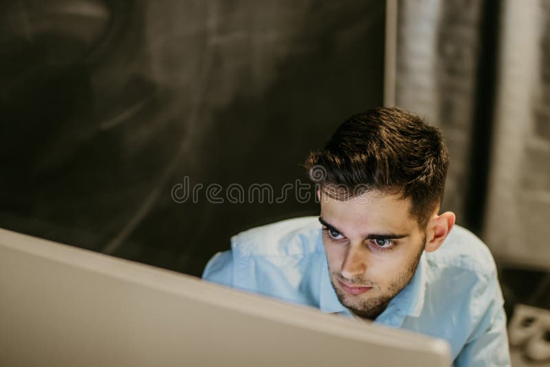 Man behind the computer stock image. Image of screen - 81745009