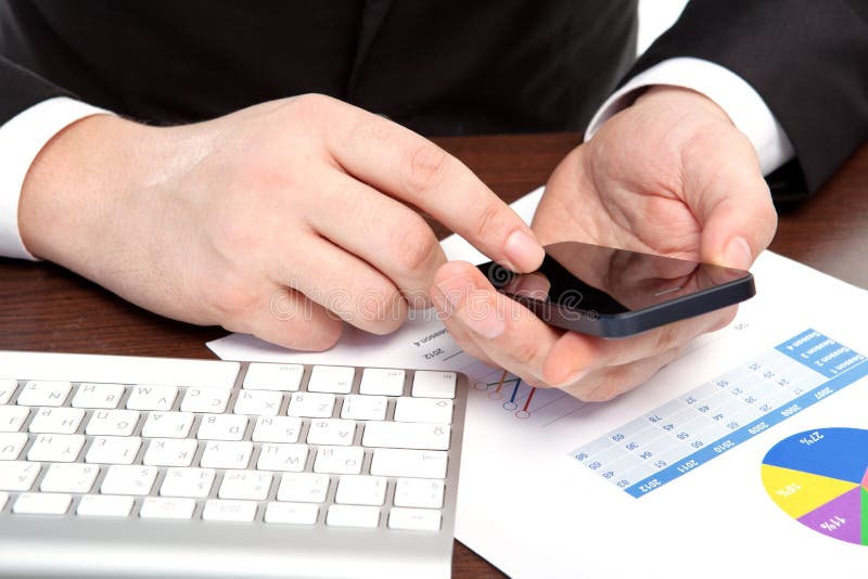 Business Man Working at Office with Laptop and Documents on His Desk ...