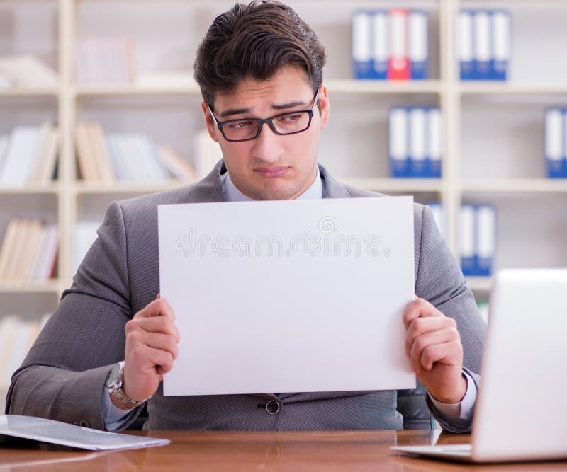 Businessman in Office Holding a Blank Message Board Stock Photo - Image ...