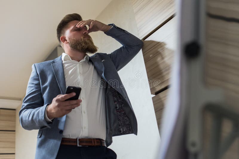 Businessman in Office Late Night Work Tired Stock Image - Image of ...