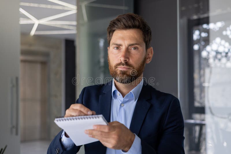 Businessman in Office Taking Notes while Making a Video Call Stock ...