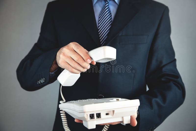 Businessman with Office Telephone. Contact Stock Photo - Image of ...