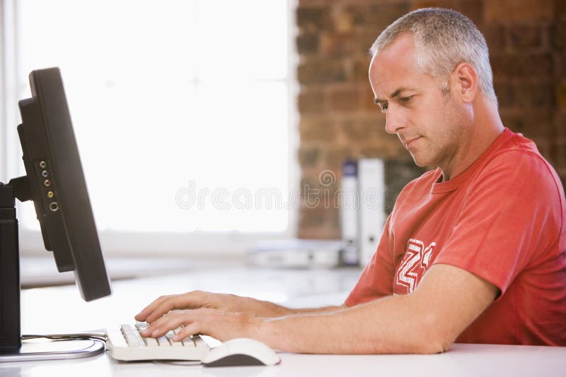 Businessman in Office Typing on Computer Stock Image - Image of desktop ...