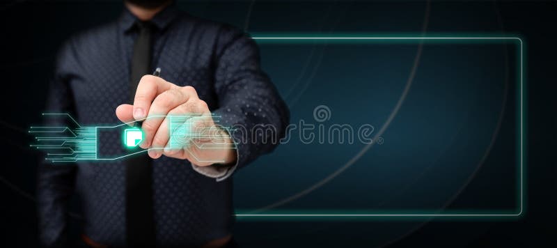 Businessman in Office Uniform Holding Pen Writing on Screen Presenting ...