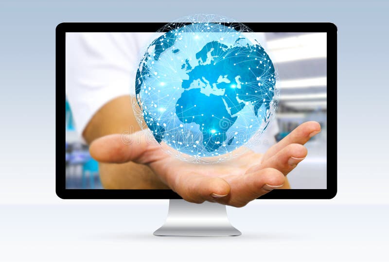 Businessman in Office Using Digital Data Network Stock Illustration ...