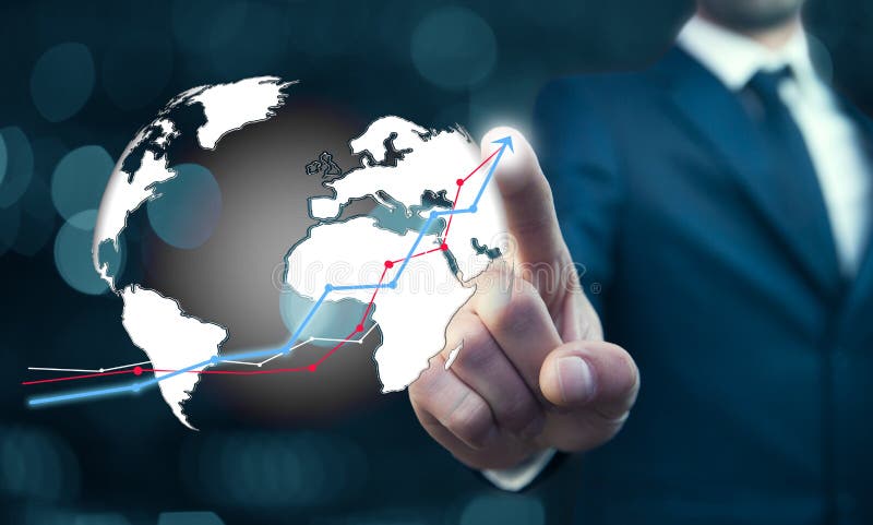 Businessman in Office Using Digital Tactile World Interface with His ...