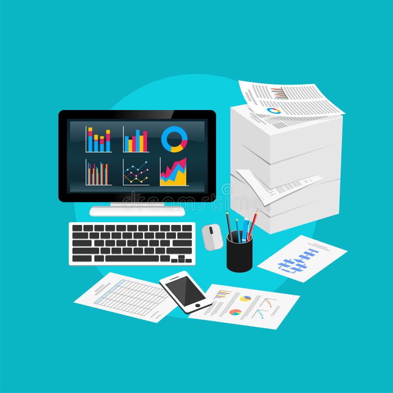 Businessman Office Work Place with a Stack of Paper Reports Editorial ...