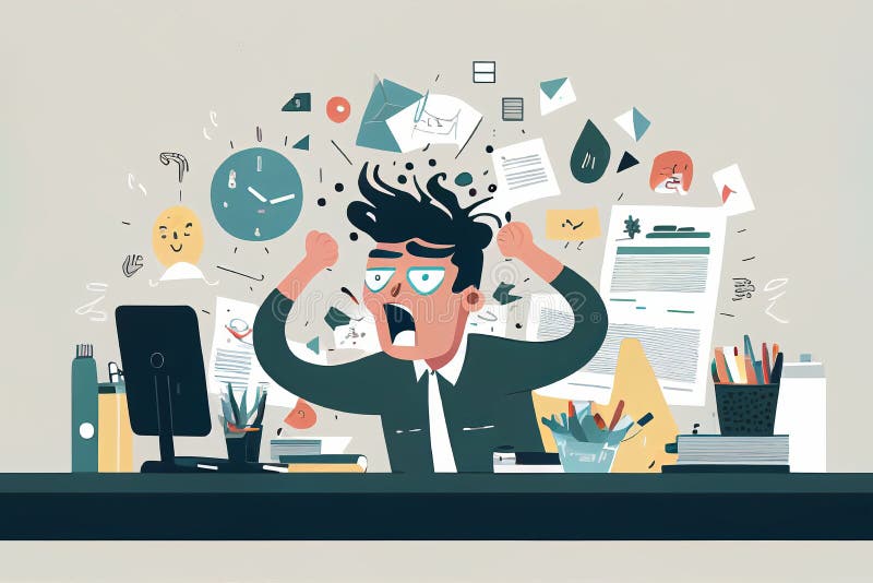 Businessman and Office Worker Overwork and Negative Emotions Created ...