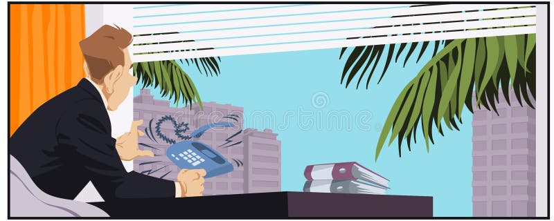 Businessman in Office at Workplace. Funny People Stock Vector ...