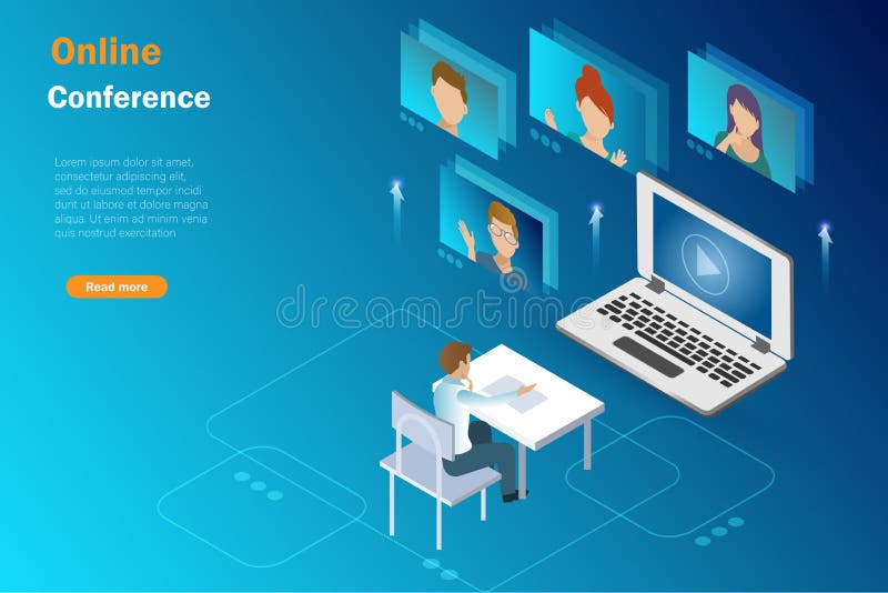Businessman Online Conference, Office Meeting with Colleagues in ...