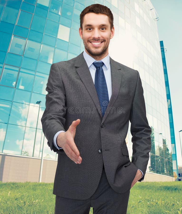 Businessman with Open Hand Ready for Handshake Stock Image - Image of ...