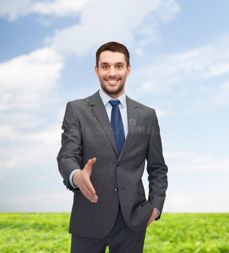Businessman with Open Hand Ready for Handshake Stock Image - Image of ...