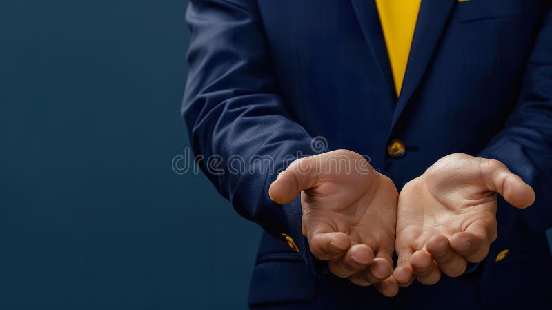 Businessman with Open Hands on Blue Background Professional Gesture ...