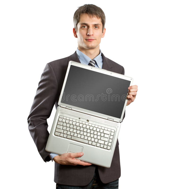 Businessman with Open Laptop in His Hands Stock Photo - Image of ...