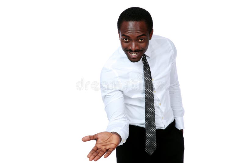 Man Offering Something in Empty Hand To Camera Stock Photo - Image of ...