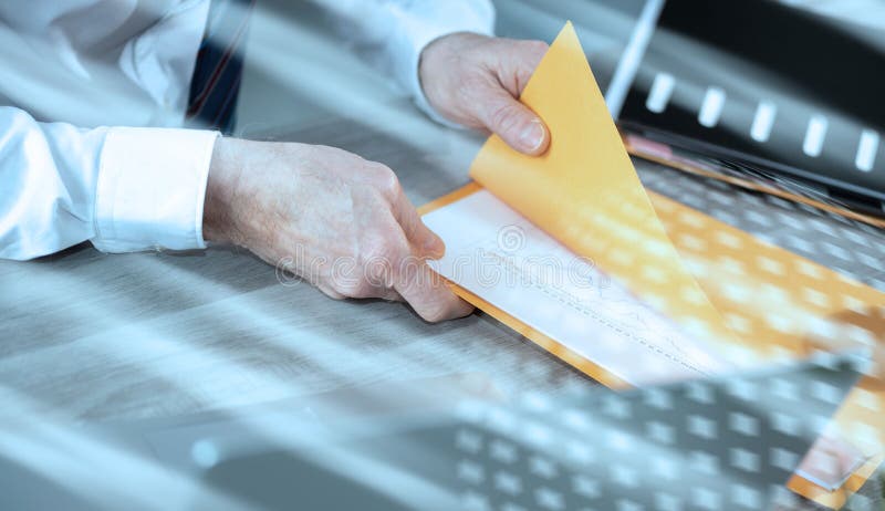 Businessman Opening Folder; Light Effect Stock Image - Image of people ...