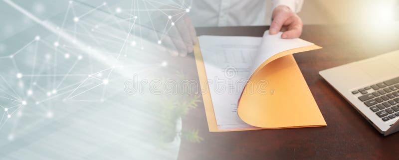 Businessman Opening Folder Panoramic Banner Stock Illustration ...